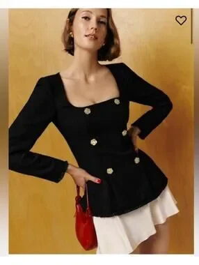 Reformation | Tops | Reformation Colleen Black Blazer Style Top Gold ...